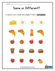 Same vs. Different Worksheets | Reading Duck.com