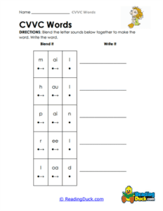 CVVC Words Worksheets | Phonics Skills | Reading Duck.com