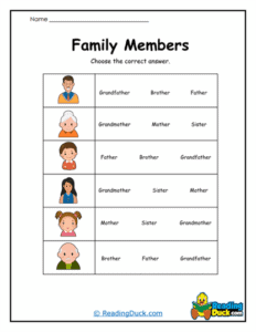 Family Members Vocabulary Words Worksheets | Reading Duck.com