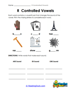 R-Controlled Vowels Worksheets | Phonics Skills | Reading Duck.com