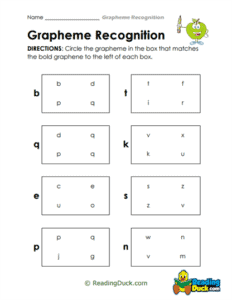 Grapheme Recognition Worksheets | Reading Duck.com
