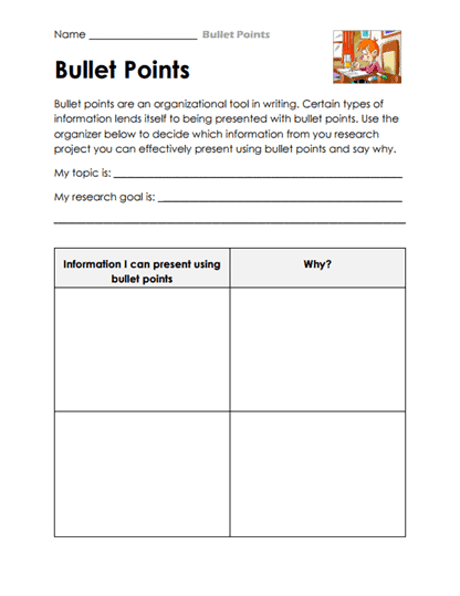 Bullet Point Worksheets | Punctuation Collection | Reading Duck.com