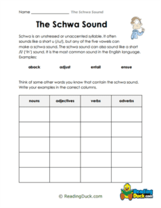Schwa Sound Worksheets | Phonics Skills | Reading Duck.com