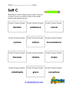 Soft C Worksheets | Phonics Skills | Reading Duck.com