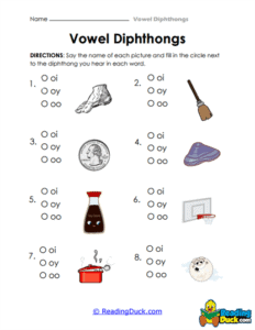 Vowel Diphthongs Worksheets | Reading Duck.com