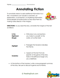 Annotation Worksheets | Reading Skills | Reading Duck.com