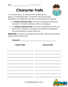 Character Trait Worksheets | Reading | Reading Duck.com