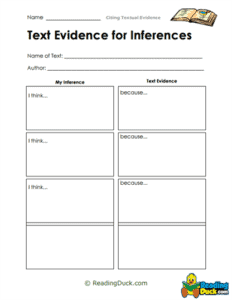 Citing Textual Evidence Worksheets | Reading Duck.com