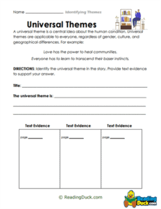 Identifying Themes Worksheets | Reading Skills | Reading Duck.com