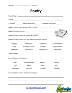 Poetry Skills Worksheets | Reading Skills | Reading Duck.com