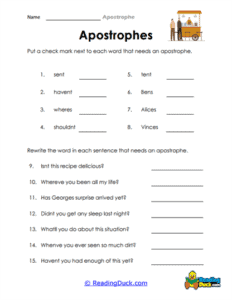 Apostrophe Worksheets | Reading Duck.com