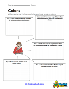Colon Worksheets | Punctuation Collection | Reading Duck.com
