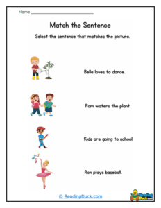 Match the Sentences Worksheets | Print Concepts | Reading Duck.com