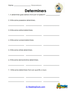 Determiners Worksheets | Grammar Skills | Reading Duck.com