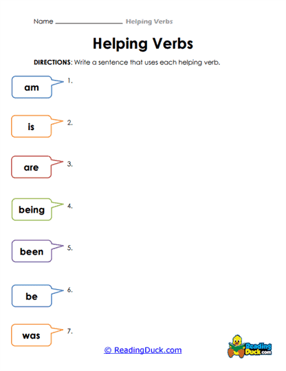 Helping Verb Worksheets | Grammar Skills | Reading Duck.com