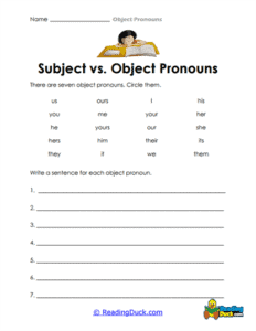 Object Pronoun Worksheets | Grammar | Reading Duck.com