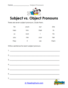 Subject Pronoun Worksheets | Grammar Skills | Reading Duck.com