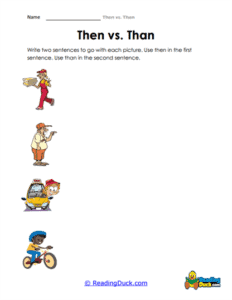 Then vs. Than Worksheets | Grammar Skills | Reading Duck.com