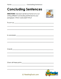 Concluding Sentences Worksheets | Writing Series | Reading Duck.com