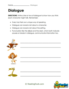 Dialogue Worksheets | Reading Skills | Reading Duck.com