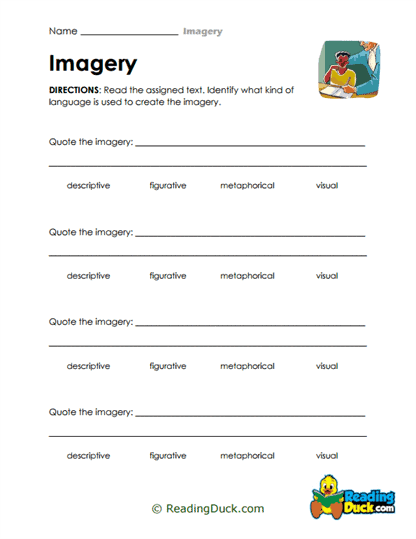 Imagery Worksheets | Language Arts Skills | Reading Duck.com