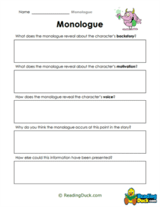 Monologue Worksheets | Literary Devices | Reading Duck.com