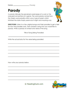 Parody Worksheets | Literary Devices | Reading Duck.com
