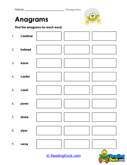 Anagram Worksheets | Vocabulary | Reading Duck.com