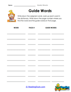Guide Words Worksheets | Vocabulary | Reading Duck.com