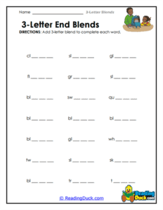 3-Letter Blends Worksheets | Phonics Skills | Reading Duck.com