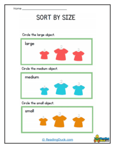 Sort By Things By Size Worksheets | Comparisons | Reading Duck.com