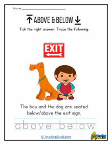 Above or Below Worksheets | Position Words | Reading Duck.com