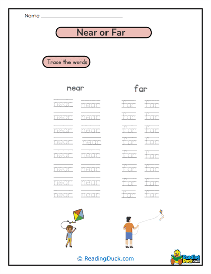 Near or Far Worksheets | Position Words | Reading Duck.com