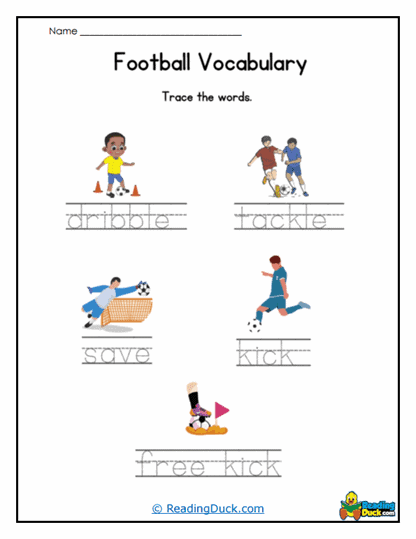 Soccer Vocabulary Word Worksheets | Reading Duck.com