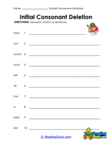 Initial Consonant Deletion Worksheets | Reading Duck.com