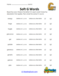 Soft G Worksheets | Phonics Skills | Reading Duck.com