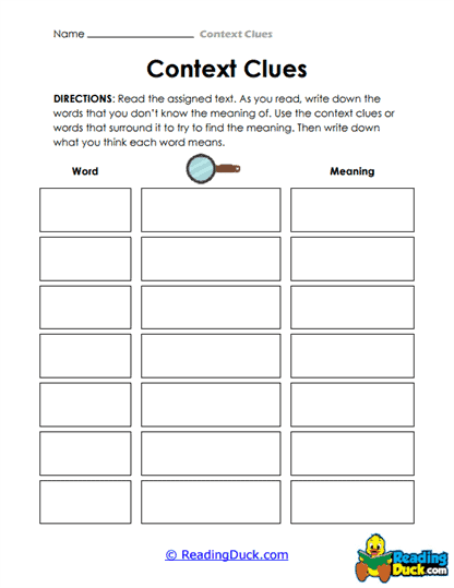 Context Clues Worksheets | Reading Skills | Reading Duck.com