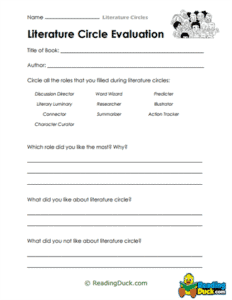 Literature Circles Worksheets | Reading Skills | Reading Duck.com