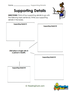 Supporting Details Worksheets | Reading Skills | Reading Duck.com
