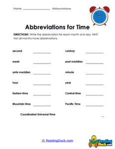 Abbreviation Worksheets | Reading Duck.com
