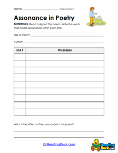 Assonance Worksheets | Language Arts | Reading Duck.com