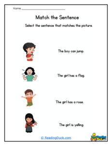 Match the Sentences Worksheets | Print Concepts | Reading Duck.com