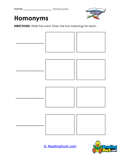 Homonym Worksheets | Language Arts | Reading Duck.com