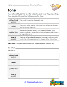 Mood and Tone Worksheets | Writing Series | Reading Duck.com