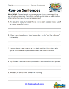 Run-On Sentences Worksheets | Writing Series | Reading Duck.com