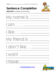 Sentence Completion Worksheets