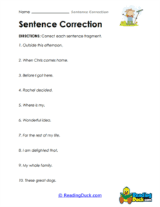Sentence Correction Worksheets | Writing Series | Reading Duck.com