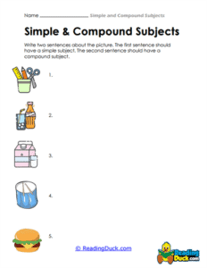 Simple and Compound Subjects Worksheets | Reading Duck.com