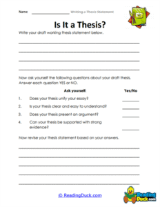 Writing a Thesis Statement Worksheets | Reading Duck.com