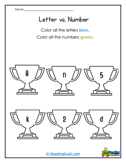 Letters vs. Numbers Worksheets | Pre-Reading Series | Reading Duck.com